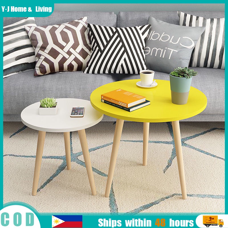 Wooden Round Two-layer Solid Wood Side Table Small Sofa Table Coffee ...