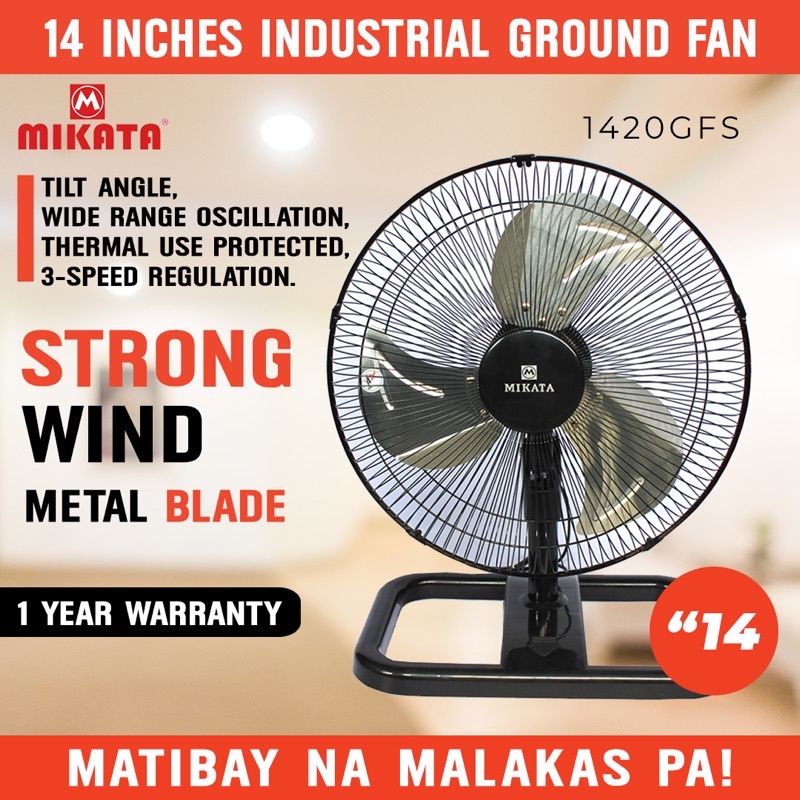 Mikata 1420 GFS Industrial Ground Fan Electric Fan 14inch Metal ...