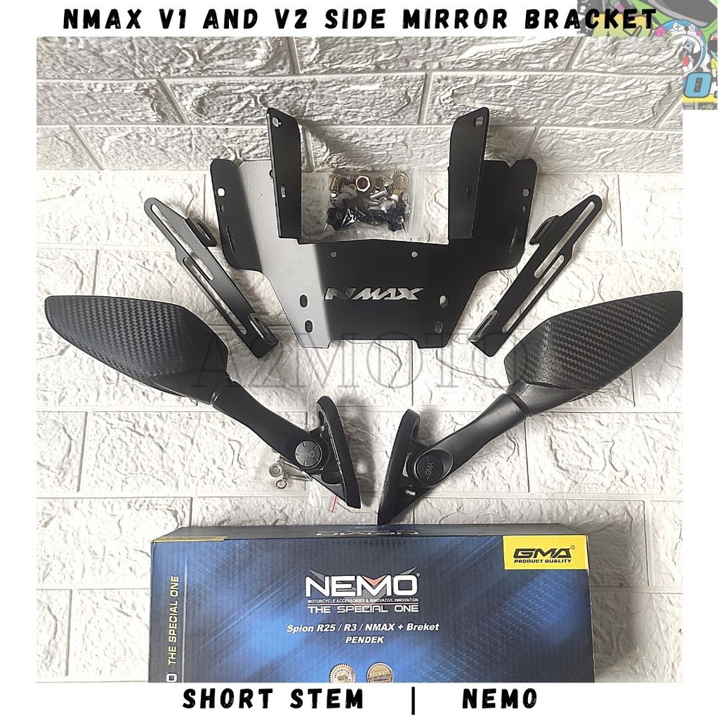 NMAX V1 V2 Visor Bracket w Side Mirror and CP holder Tube NEMO Mutarru ...