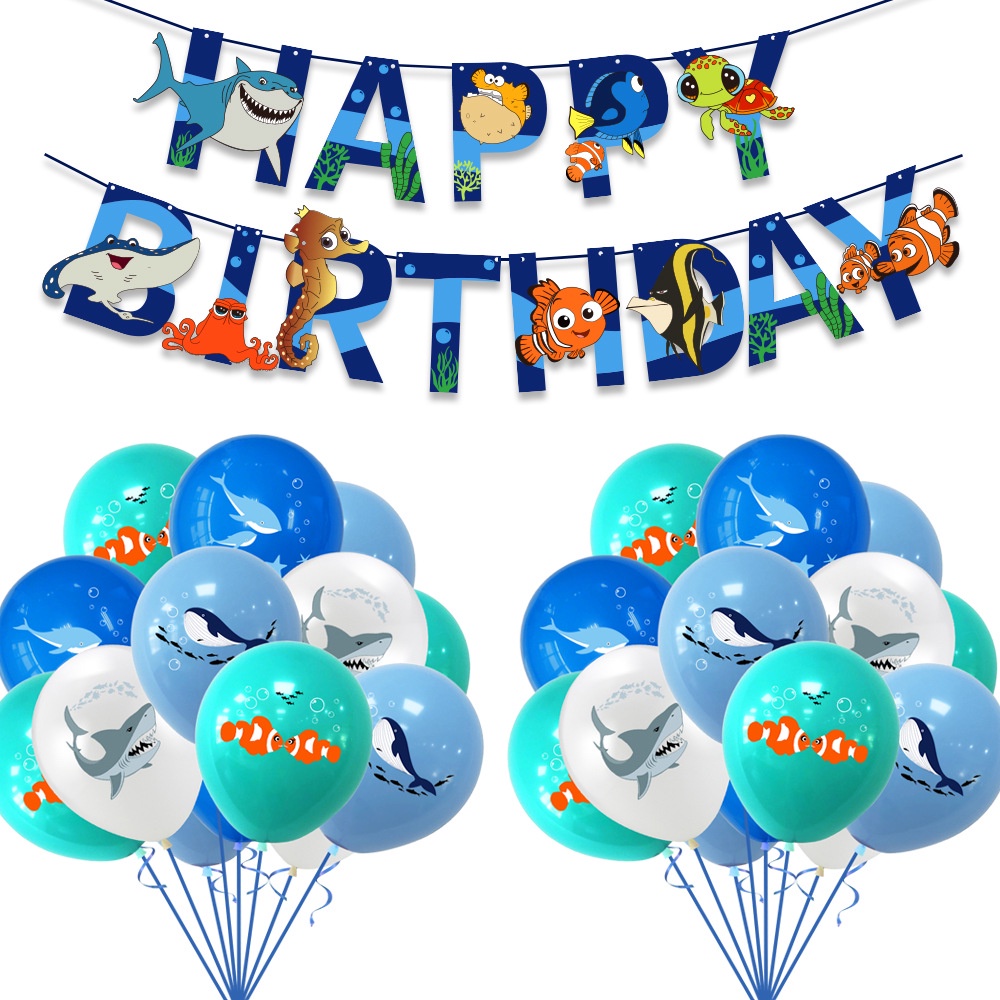 Ocean Theme Shark Banner Blue Balloon Banner Shark Cartoon Animal Comic ...