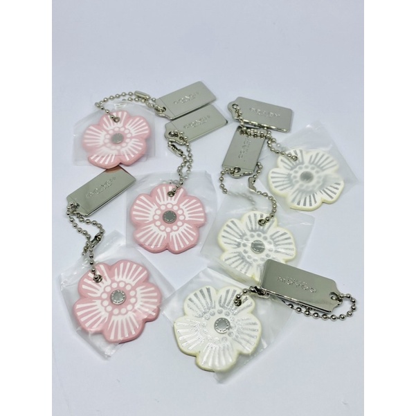 COACH tea rose leather flower keychain bag charm + silver tag | Shopee ...
