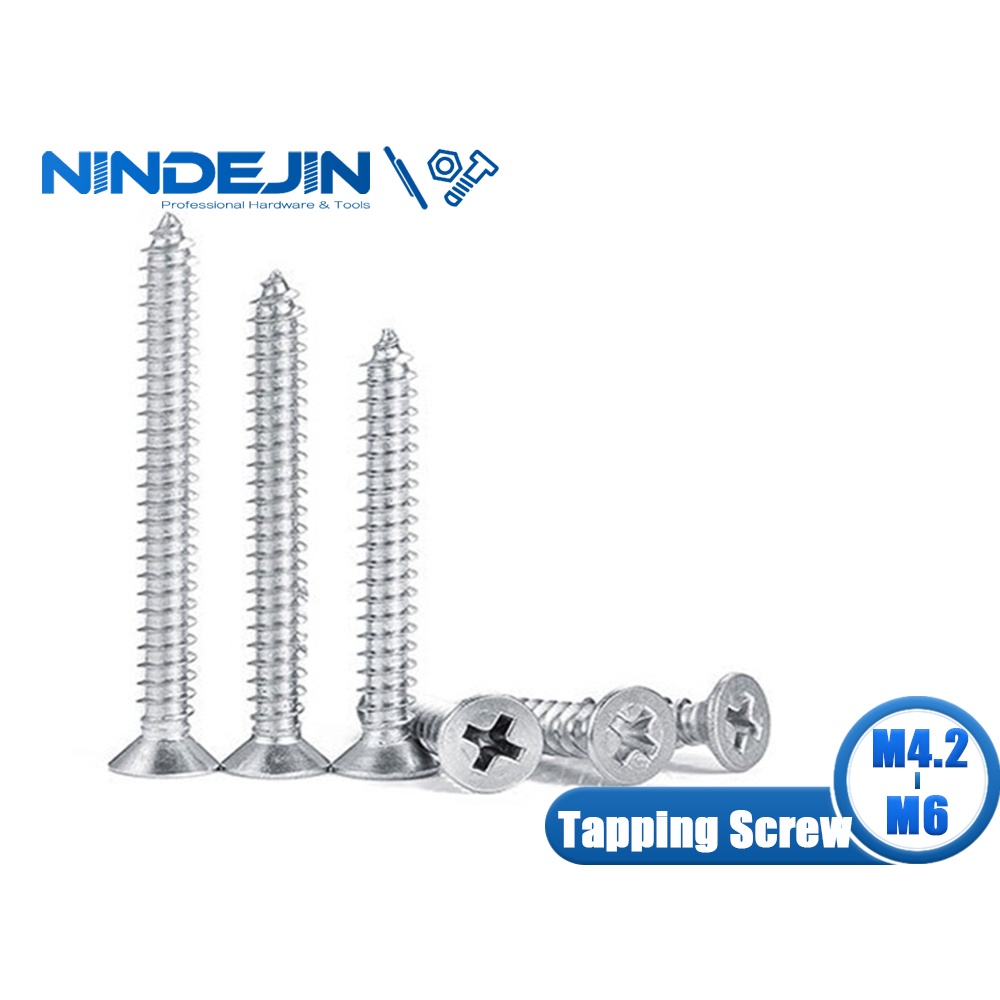 NINDEJIN M4.2 M5 M6 Cross Flat Head Self Tapping Screw 304 Stainless Steel Countersunk Phillips ...
