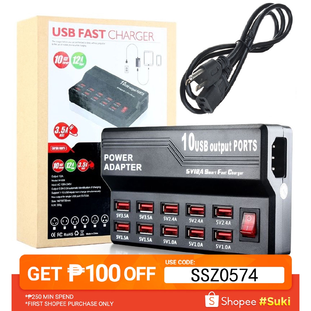 Multi Port Charger 10 USB 12A Power 60W Quick Charge Station | Shopee ...