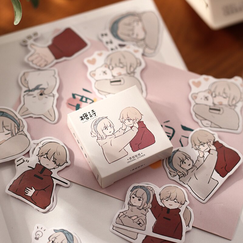45 PCS Cute Cartoon Couple Love Overture Warm Daily Decorative Stickers ...