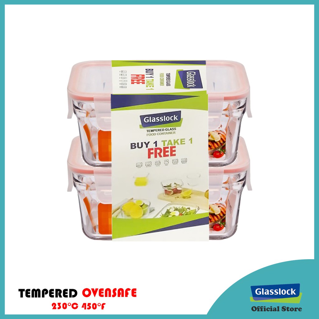 Glasslock Oven Safe Rimless Rectangle Type Food Container 1020ml (Buy 1 ...