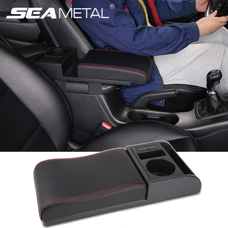 SEAMETAL Leather Car Armrest Universal Storage Box Retractable Elbow ...