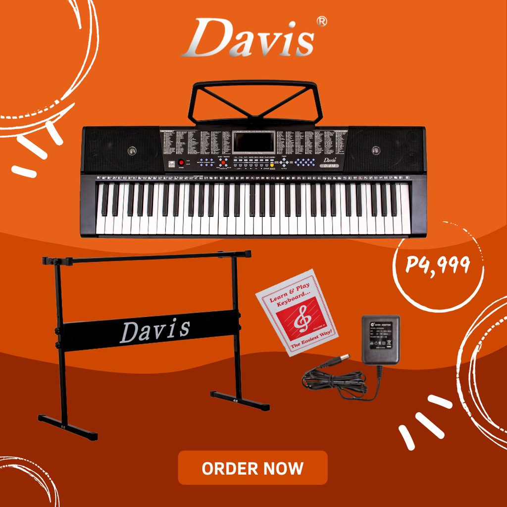 Davis D618 KEYLIGHT 61Keys Electronic Keyboard Piano Organ w/ Stand ...