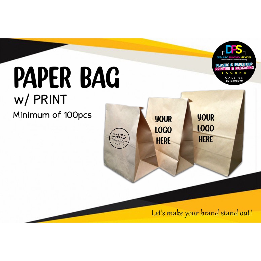 BROWN PAPER BAG w/ PRINT - 300pcs TAKE OUT LOOT BAG BIG SIZES | Shopee ...