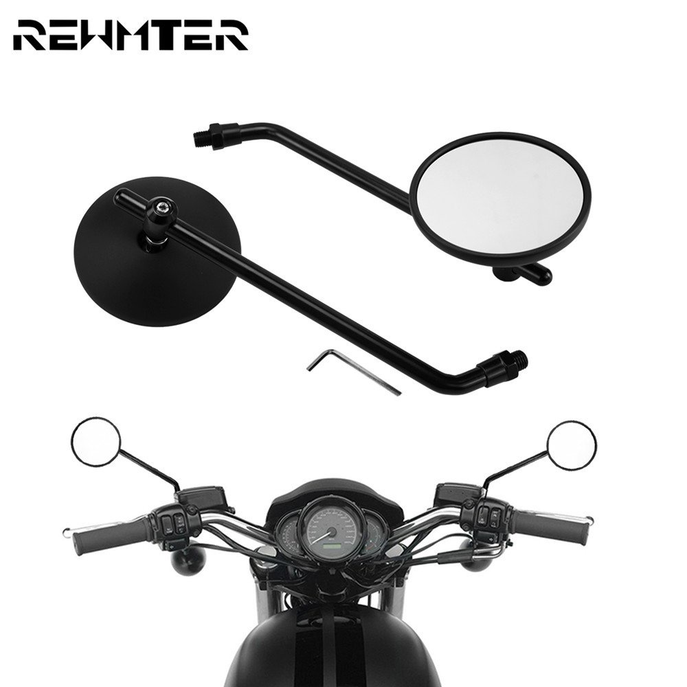 Motorcycle 8mm Black Retro Round Rear View Mirror For Harley Cafe Racer