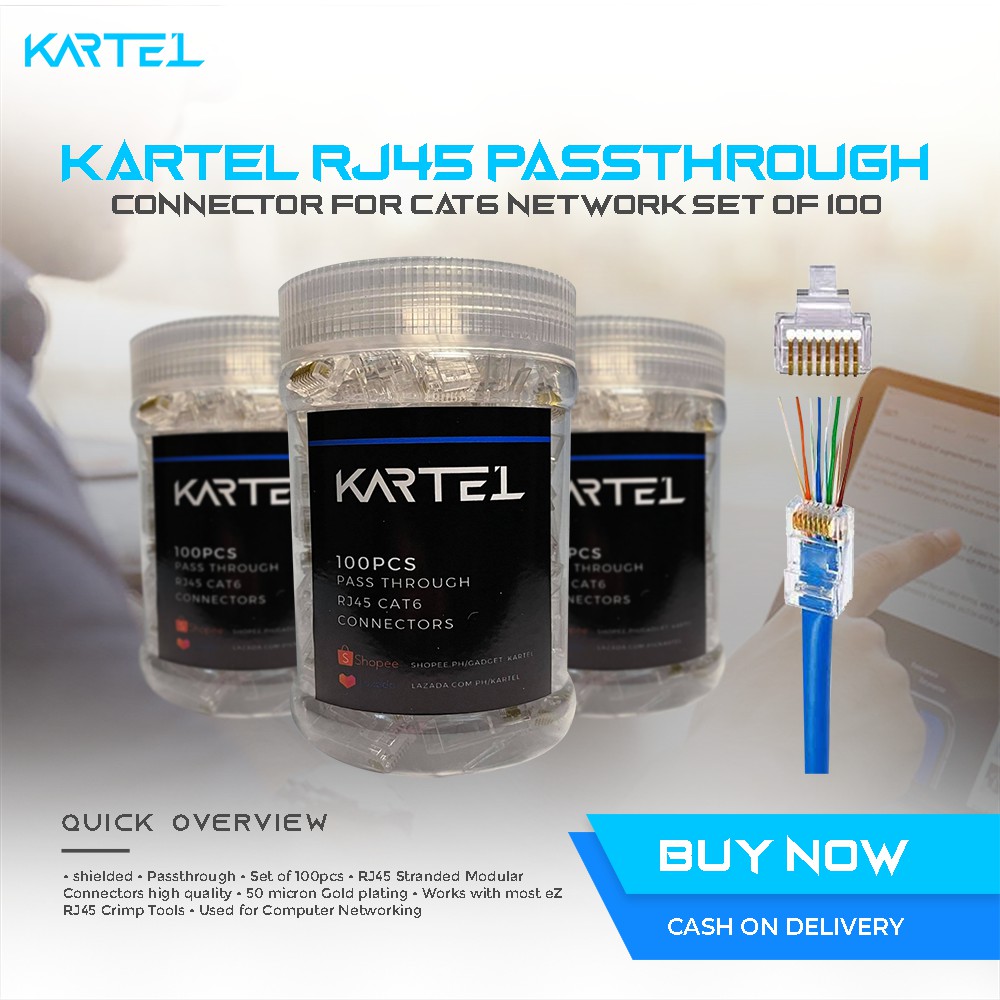 (100pcs) CAT6/CAT5e RJ45 PASSTHROUGH Cable Cat 5e Lan ez rj45 Pass ...