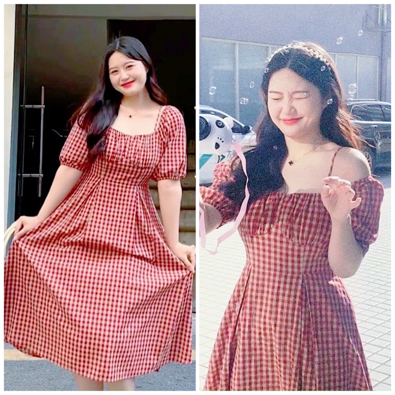 Red checkered dress with shoulder straps (with real pictures) | Shopee ...