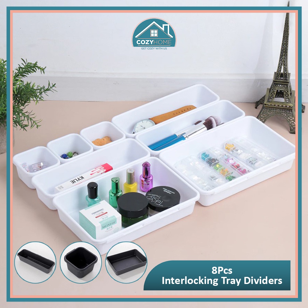 Cozyhome 8Pcs Interlocking Desk Drawer Organizer Tray Dividers Drawers ...