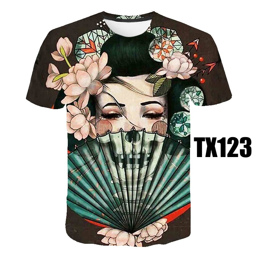 Mask Geisha Prajna 3D printed Japanese-style summer T-shirt | Shopee ...
