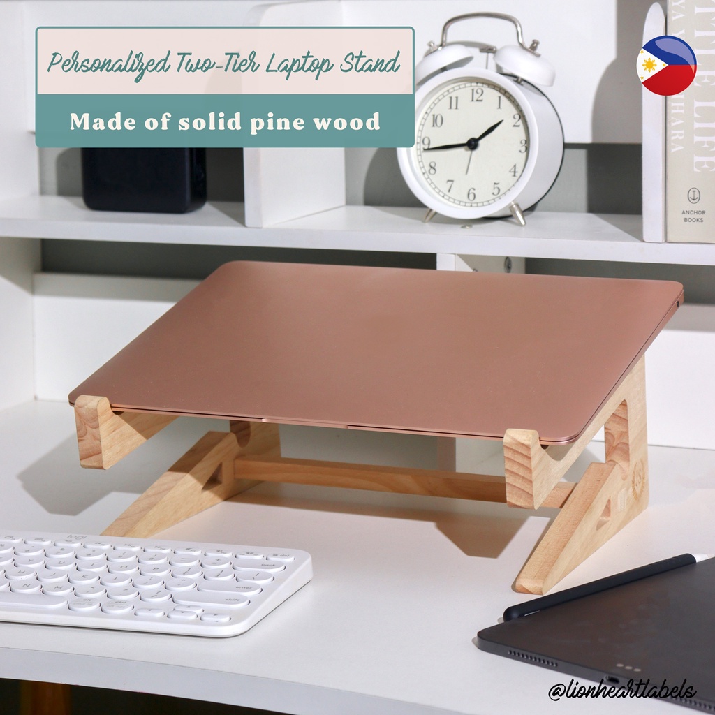 Personalized Two Tier Universal Wooden Laptop Stand Storage Rack Air ...