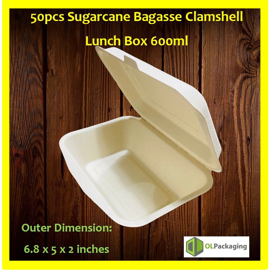 50pcs Sugarcane Bagasse Clamshell Lunch Box 600ml | Shopee Philippines