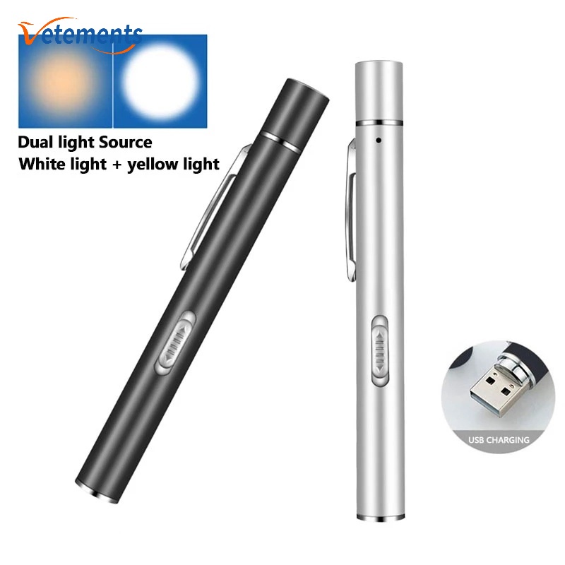 White Yellow Dual Light Source USB Charging Handheld Pen Lamp/ Portable ...
