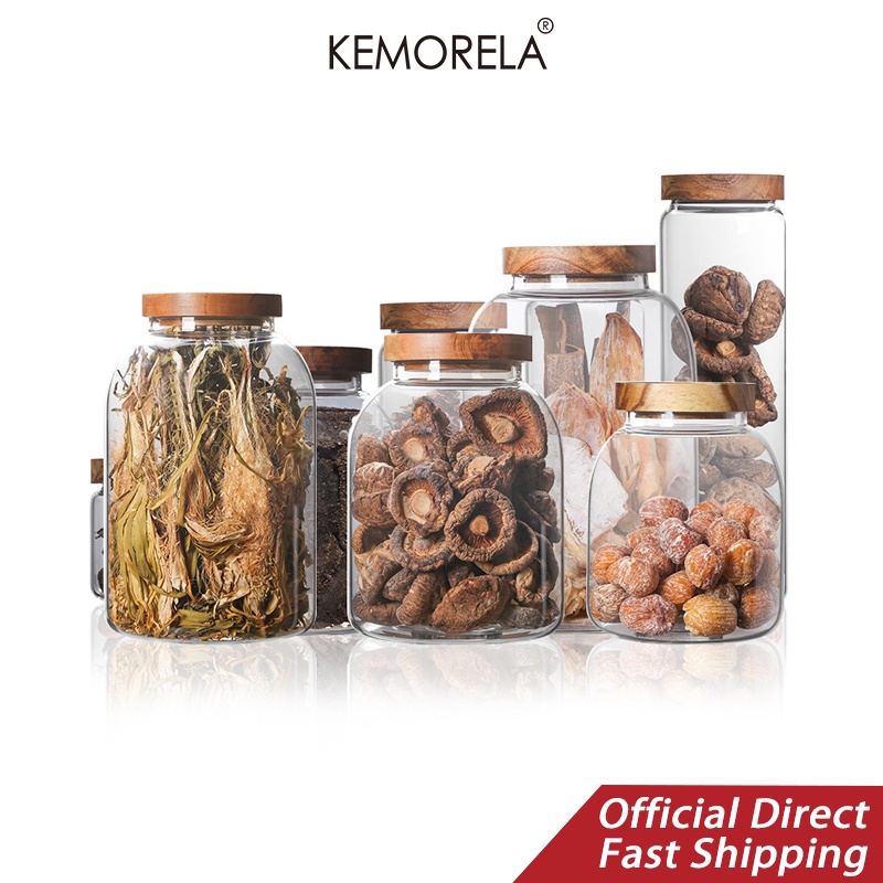 KEMORELA Glass Jar Large Capacity Storage Jar Coffee Jar Household Acacia Wooden Lid Multigrain ...