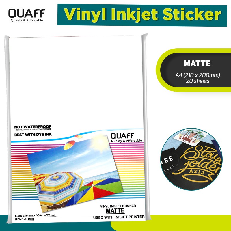 QUAFF Vinyl Inkjet Sticker A4 Size Matte | Glossy | Transparent for ...