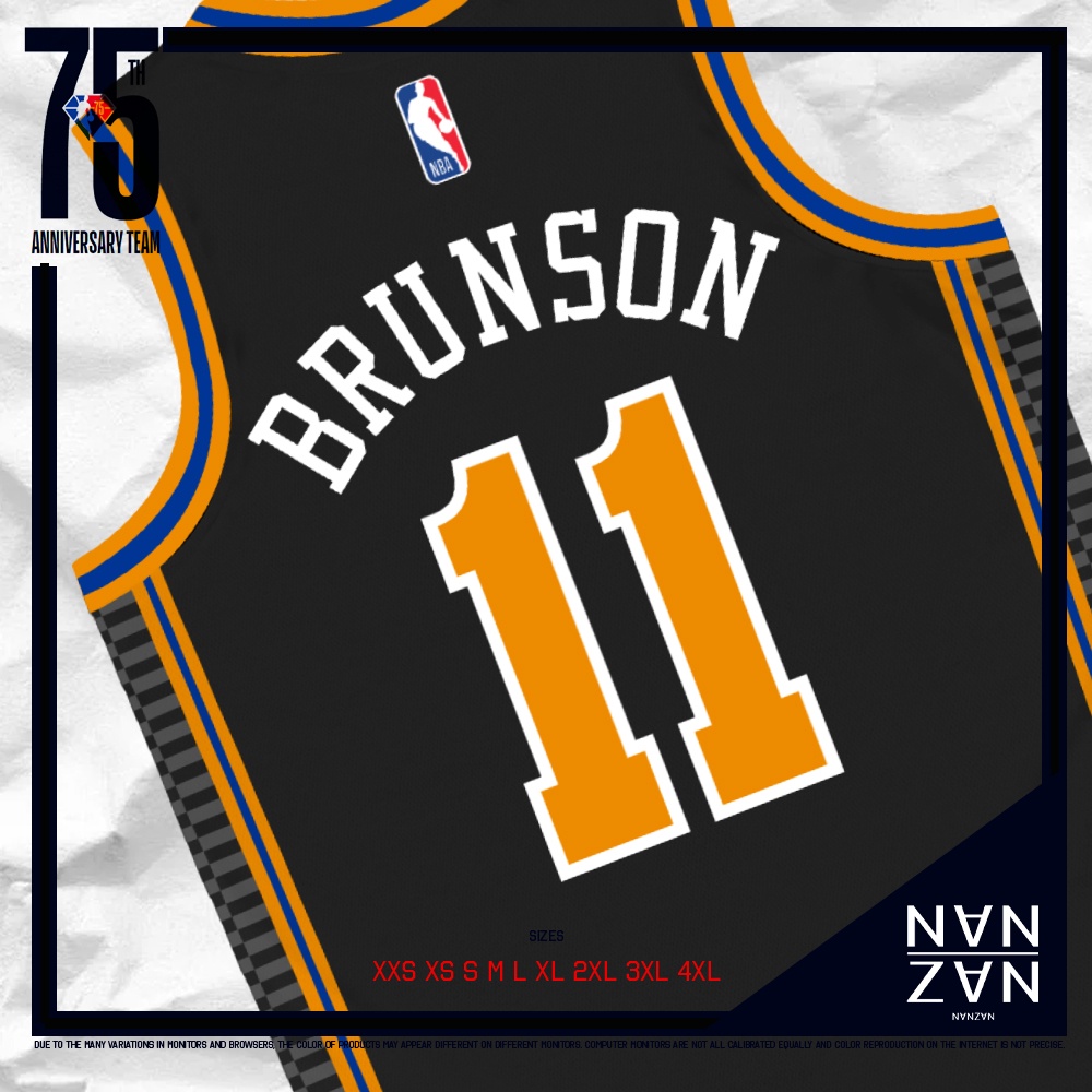 NANZAN 75th NBANewYorkKnicks Jalen Brunson Jersey 2022 Full Sublimation ...