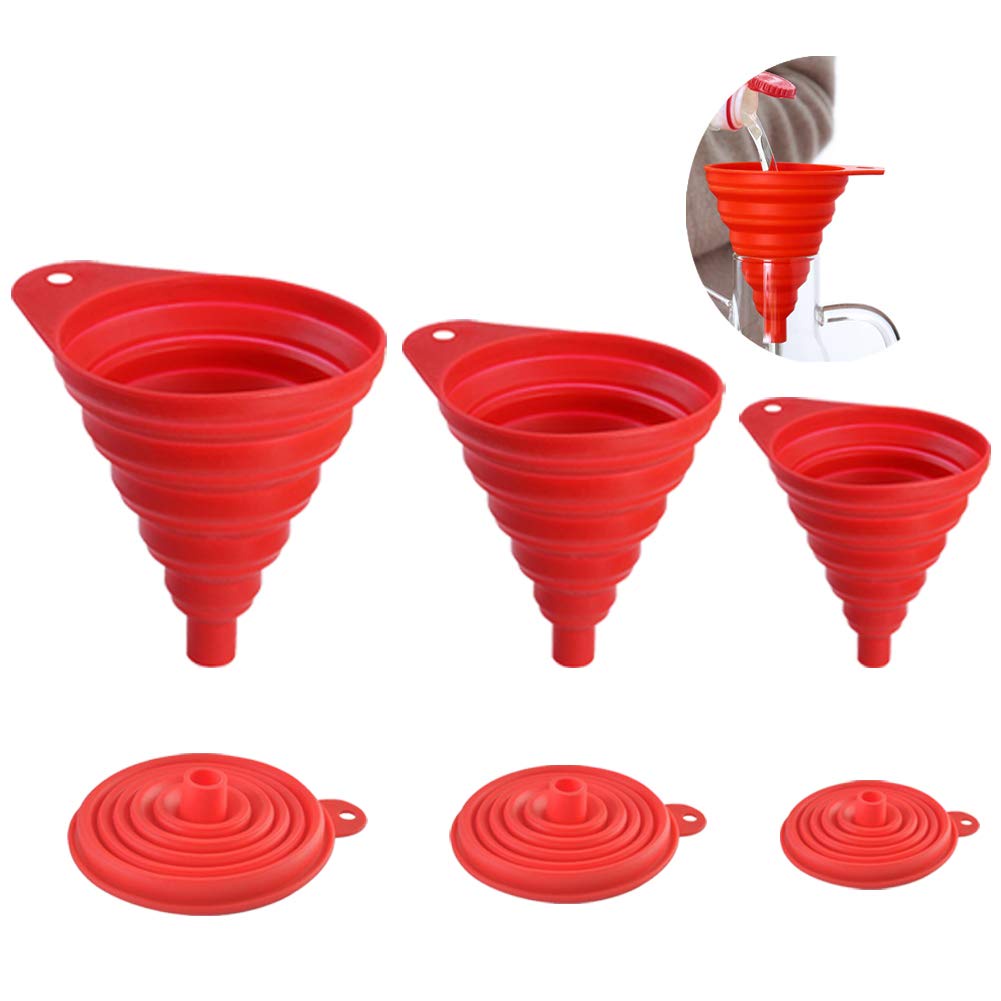 GreenFriend Silicone Kitchen Funnel Set, Large Silicone Collapsible Funnels for Kitchen Use ...