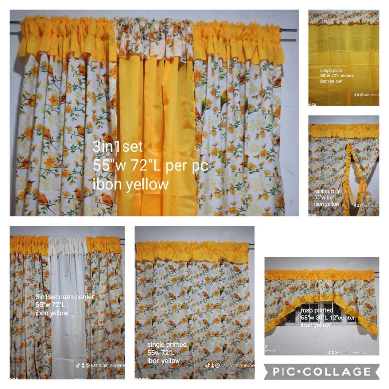 yellow ibon 2 matchy matchy design curtain (single,3in1set,msp valance ...