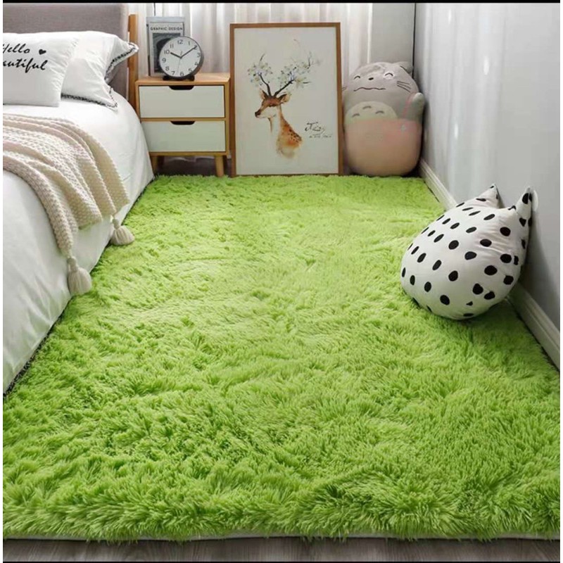 Green 80cm x 120cm Home Living Fluffy Rugs Shaggy Dining Room Floor ...