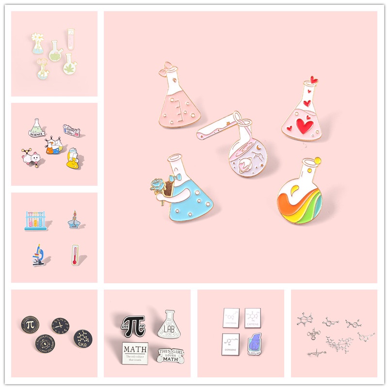 48 Styles Chemical Instruments Enamel Pins Reagent Formula Lapel Pins ...