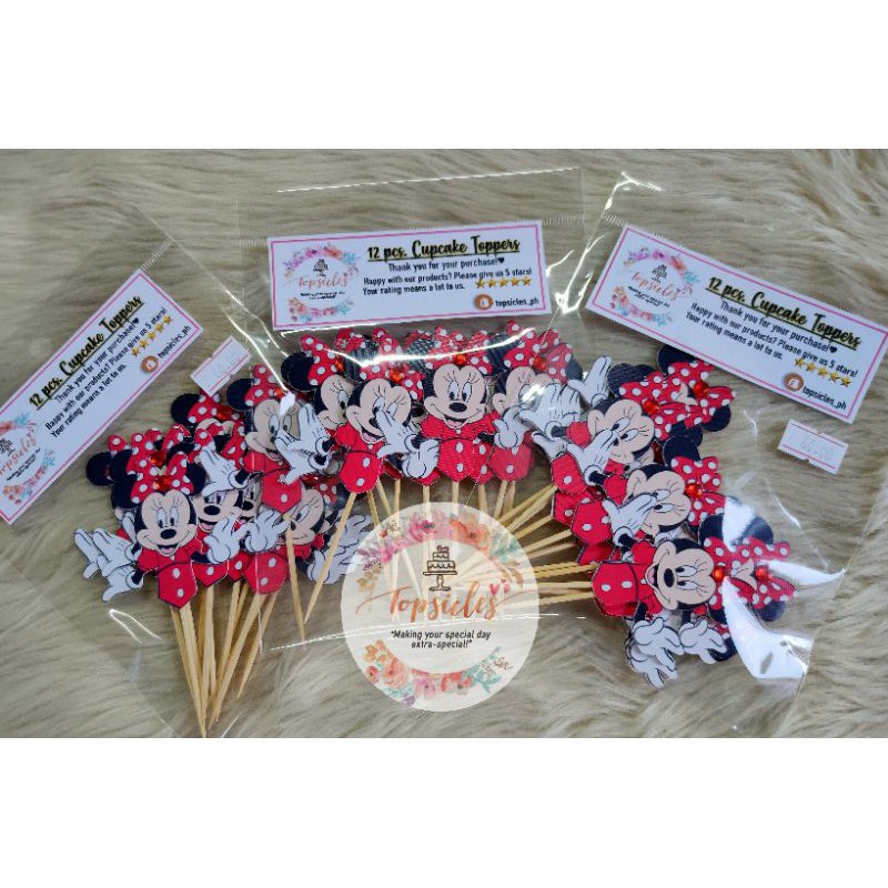 12 pcs. Minnie Mouse Red Polka Cupcake Toppers (READY STOCK) | Shopee ...