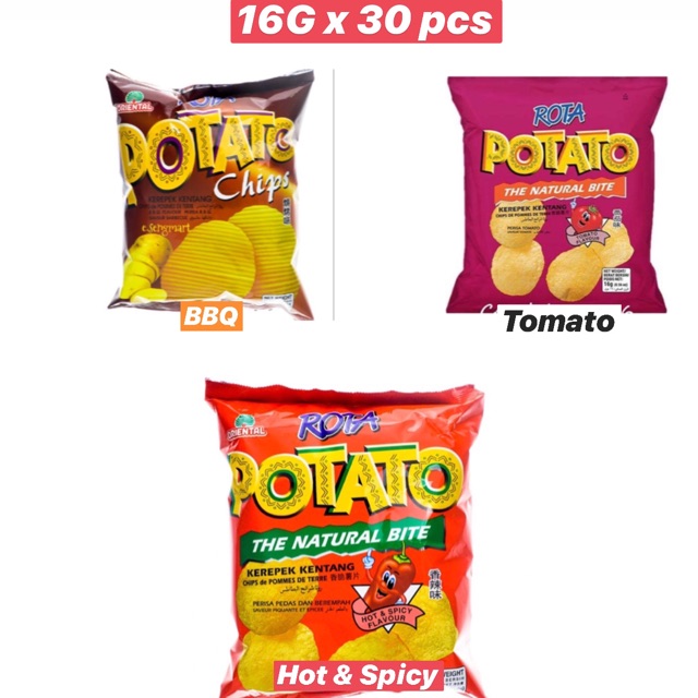 Rota Potato Chips Hot & Spicy / Tomato / BBQ 16g x 30Pcs | Shopee ...