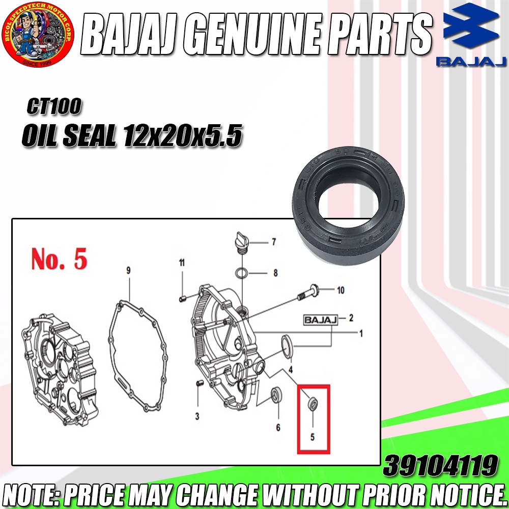 CT100 OIL SEAL 12x20x5.5 (KMC) (Genuine: 39104119 ) | Shopee Philippines