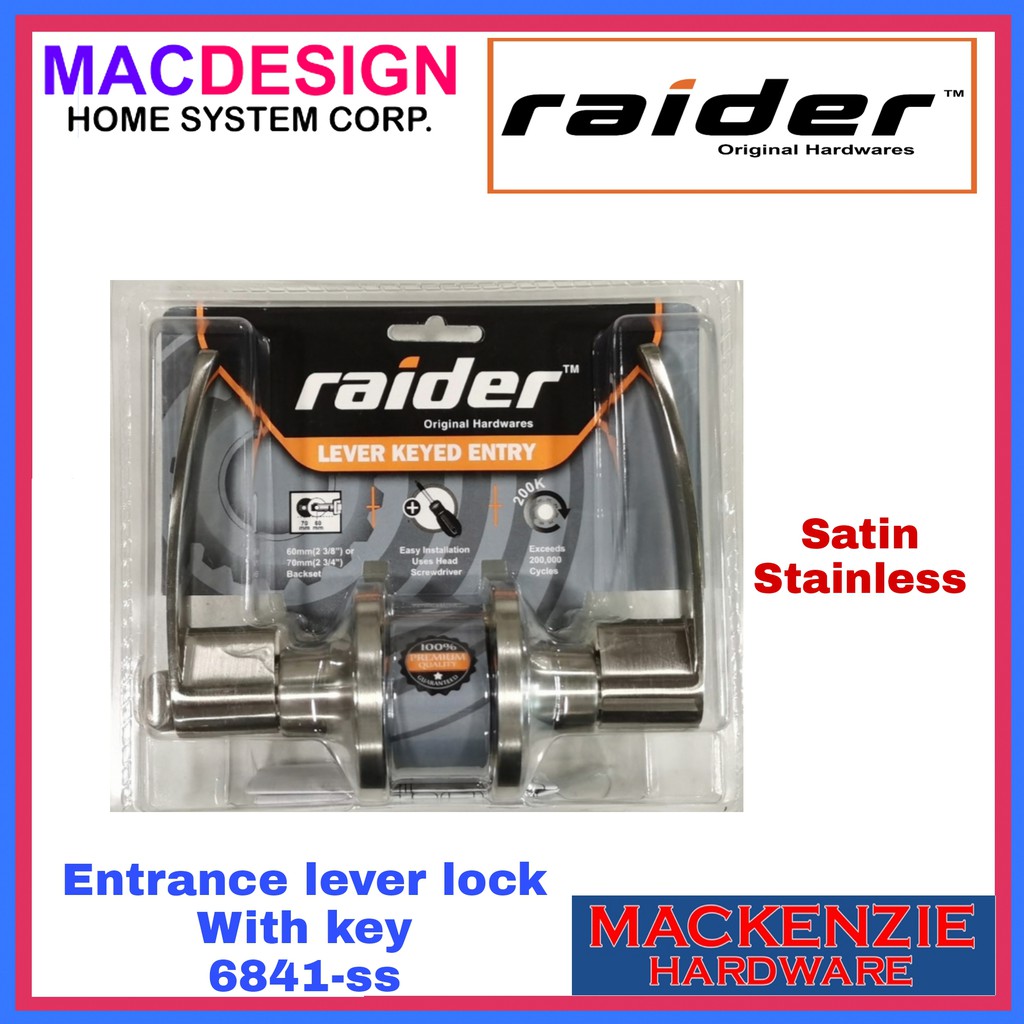 RAIDER DURABLE 6841 SS CYLINDRICAL LEVER LOCKSET ENTRANCE WITH KEY ...