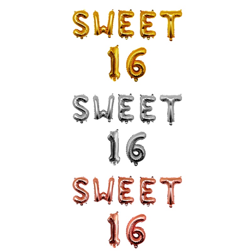 7pcs/lot Rose Gold Sweet 16 Sixteen Balloon 16th Birthday Party ...