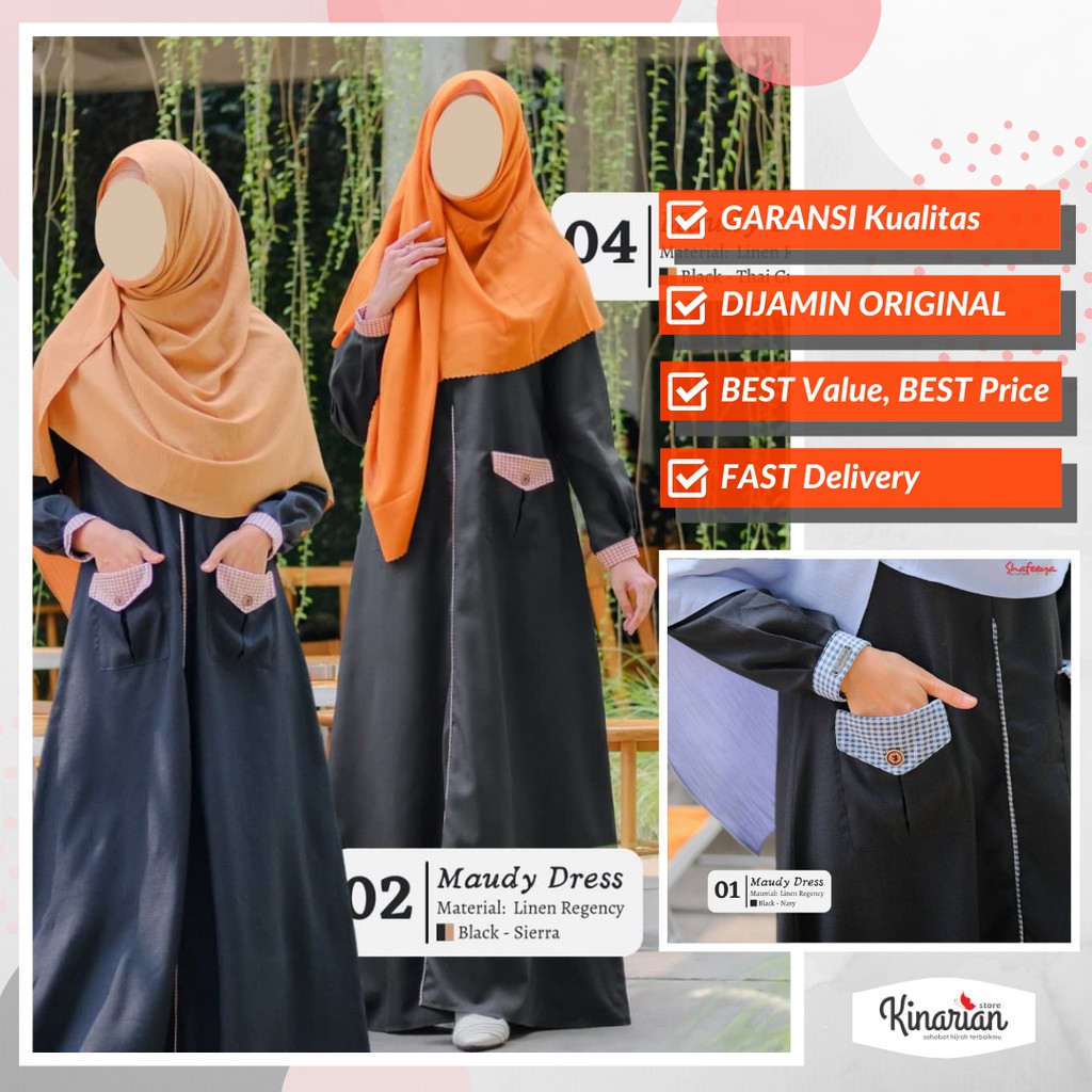HITAM Maudy dress Original by Shafeya - Plain BLACK Gamis combination ...