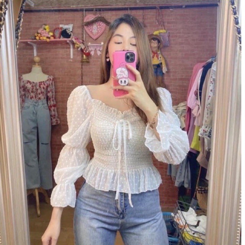Long Sleeve Off Shoulder Top Full Smock (Label Work) | Shopee Philippines