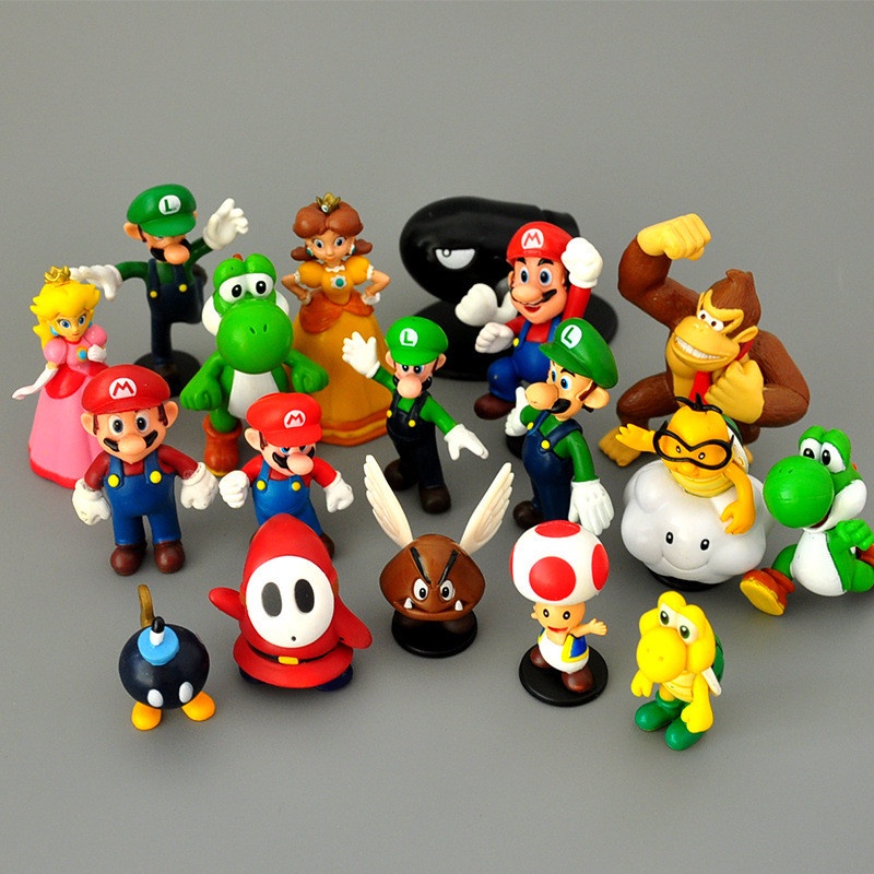 18Pcs/set Super Mario Bros Figures PVC Yoshi Peach Princess Luigi Shy ...