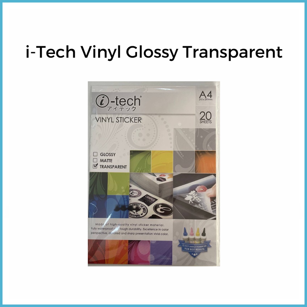 Waterproof Printable iTech Vinyl Sticker A4 20 Sheets Matte / Glossy / Transparent I-tech Brand ...