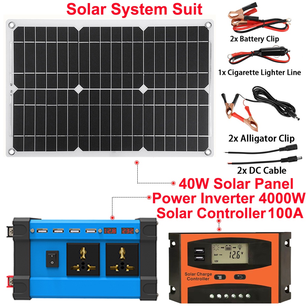 HAOSONG Solar system Set 4000W Power Inverter 12V to 220V+40W Solar ...