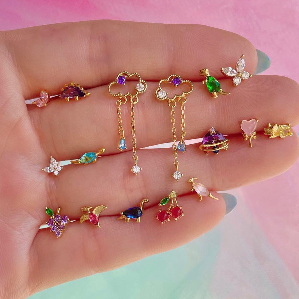 Color zircon ear bone nails 20G stainless steel rod puncture screw ball ...