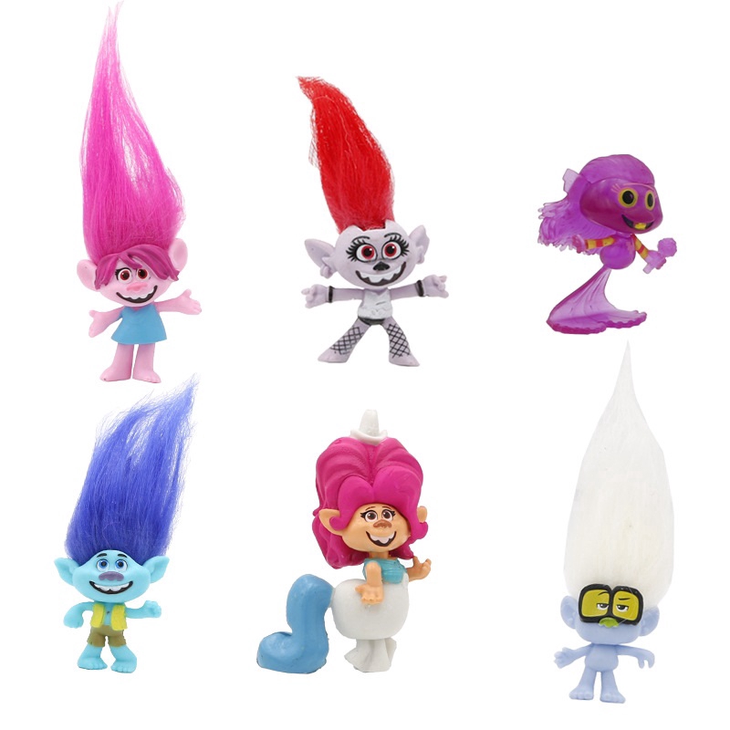 6pcs/set Dreamworks Trolls 2 Action Figure Poppy Branch Biggie Satin ...