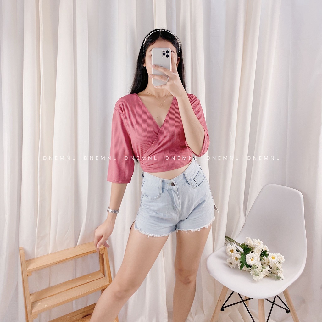 Dnemnlph Elise Two Way Wrap Top Trendy Korean Inspired Fashion Ribbed