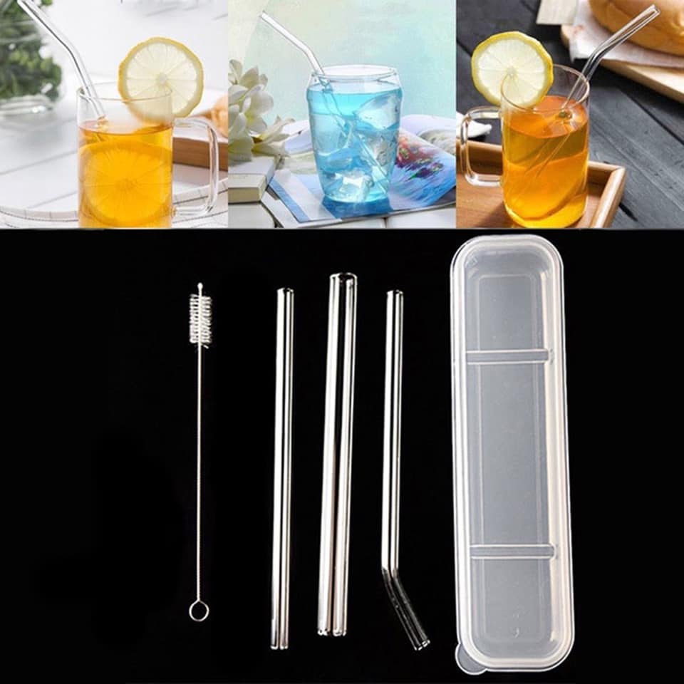 4PCS/Set Box Packing Reusable Clear Glass Water Drinking Straws With ...