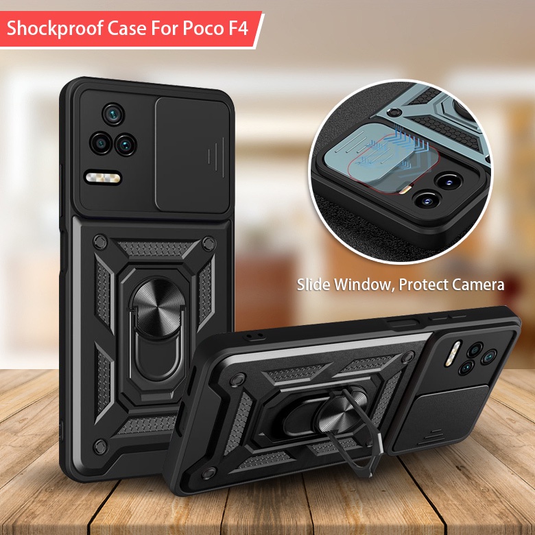Casing For Xiaomi Poco F4 Ring Holder Armor Soft Hard Case Shockproof ...