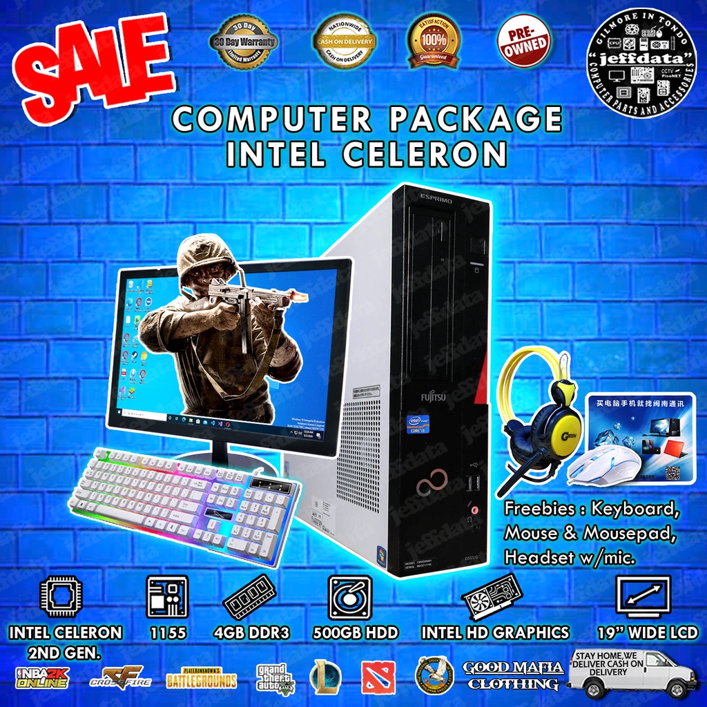Computer Set Dell or Fujitsu Cpu intel Celeron 2nd gen 4gb 500gb 20w ...