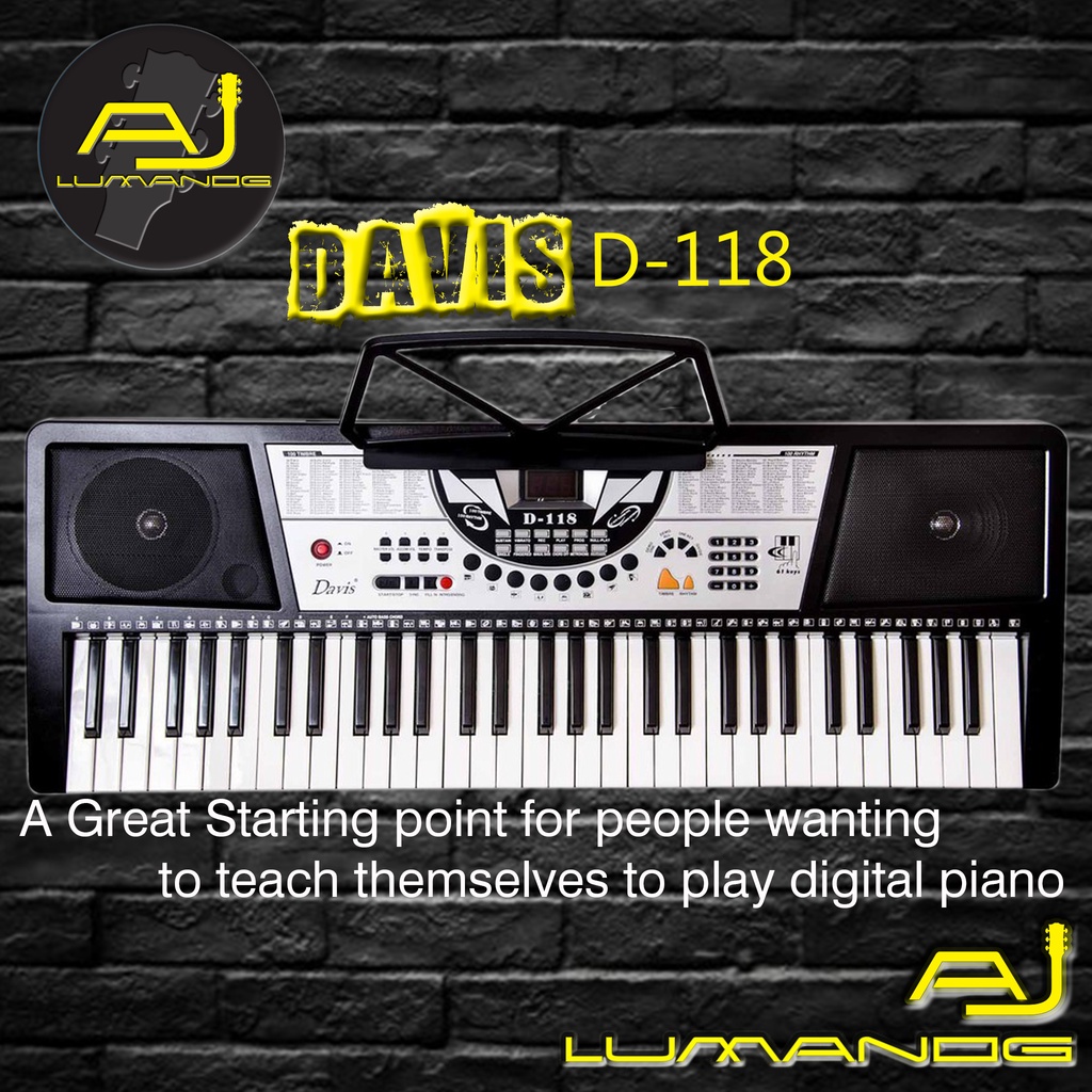 DAVIS Keyboard Piano 61 Key D-118 (Free keyboard Stand, Adapter, Book ...