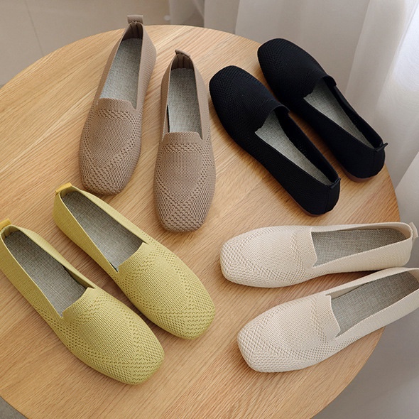 Women Fashion Solid Color Soft Woven Shoes Female New Square Toe ...