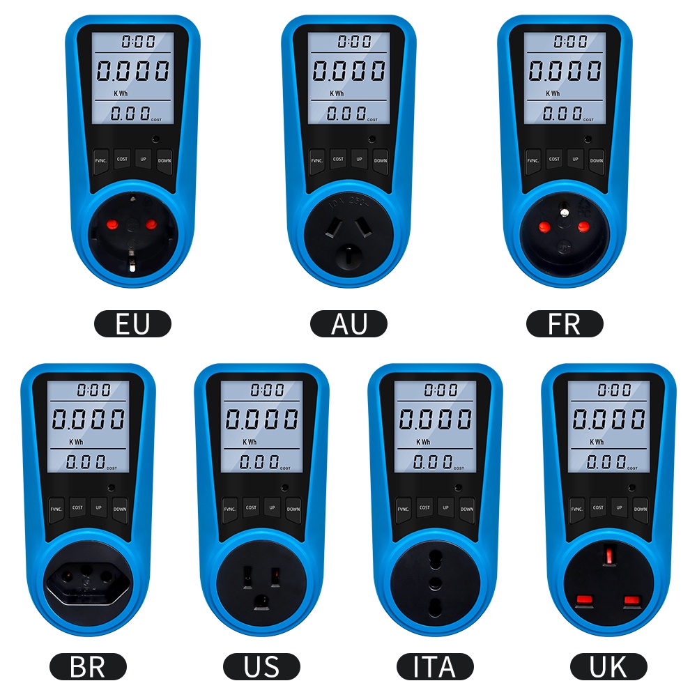 EU Plug Socket Digital Current Meter Voltmeter AC Power Meter Time Watt ...