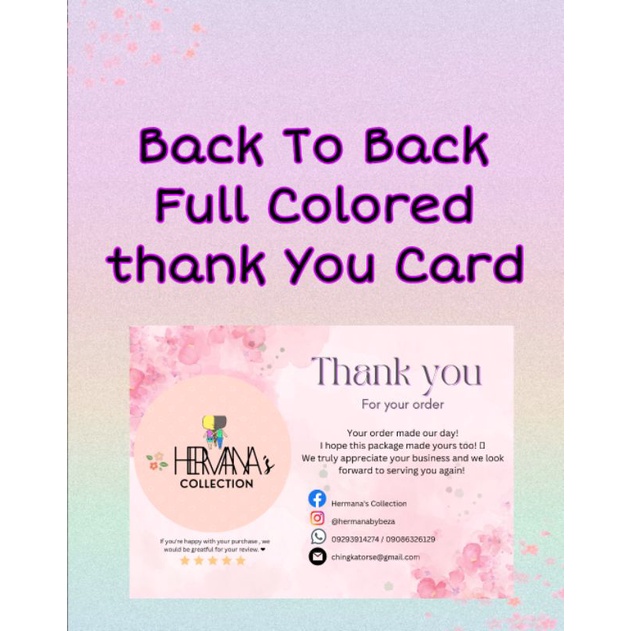 Back to Back Full Colored Thank you card | Shopee Philippines