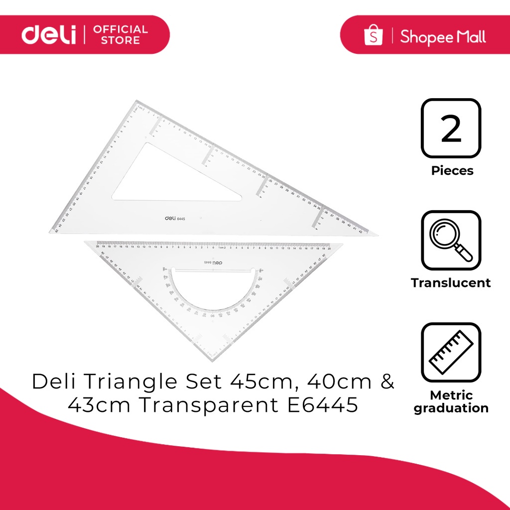 Deli E6445 - Triangle Set 45cm, 40cm & 43cm Transparent (1SET ...