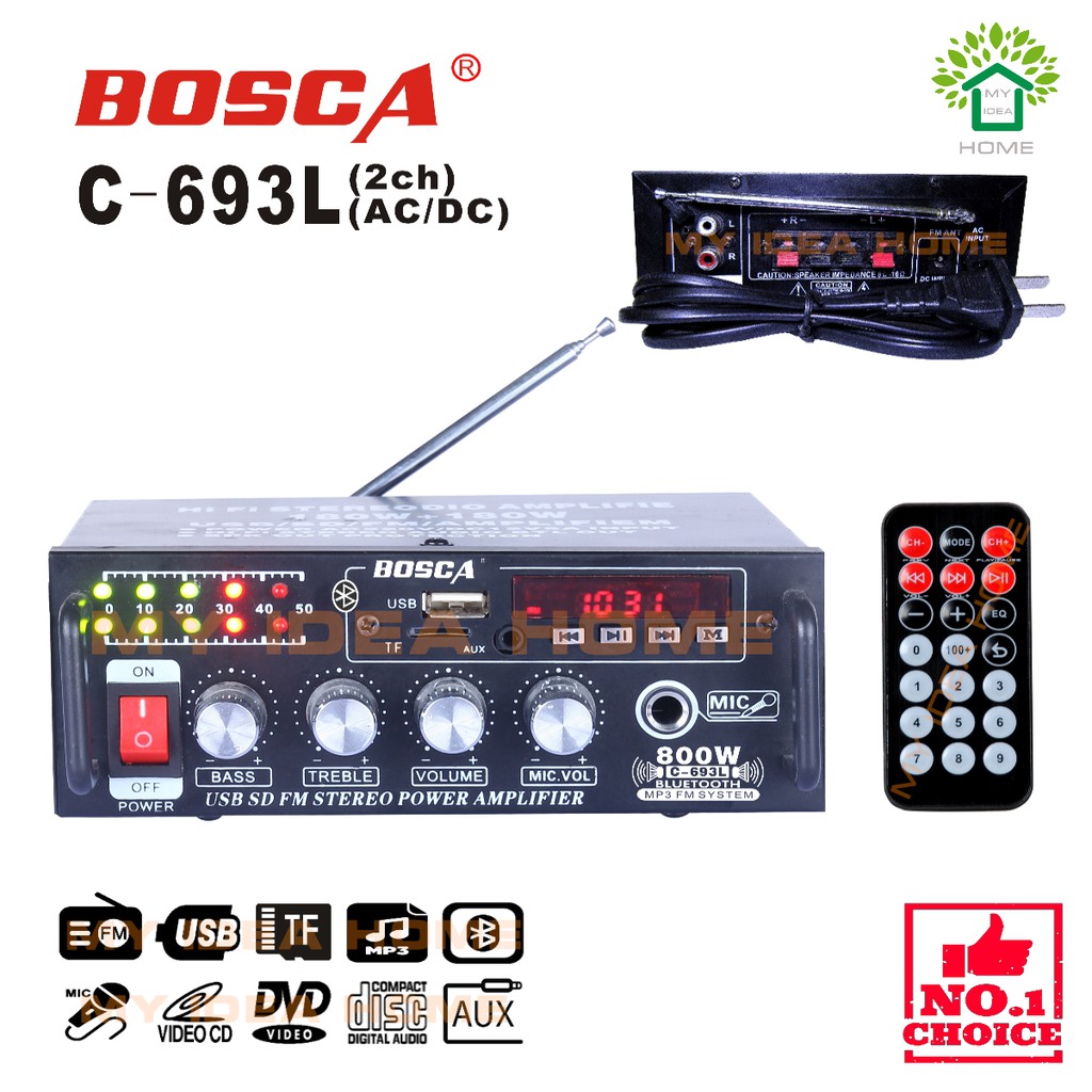 BOSCA AMPLIFIER 2 Channels Digital Bluetooth Player Amplifier USB/TF/FM ...