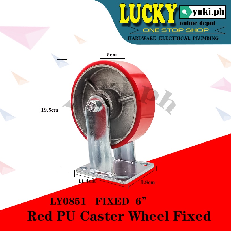 HEAVY DUTY RED PU METAL CASTER WHEEL FIXED 4" / 5" / 6" / 8" (SOLD PER ...